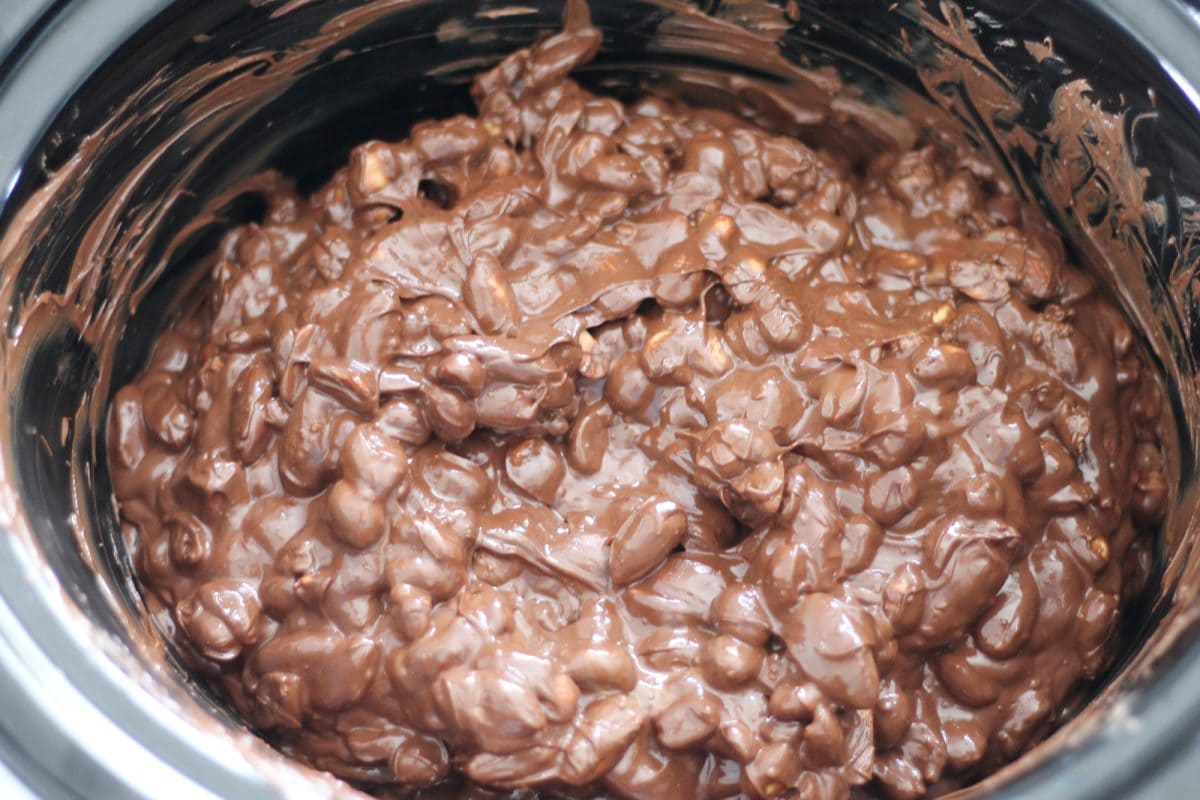 Slow Cooker Chocolate Peanut Almond Clusters Recipe - The Olive Blogger